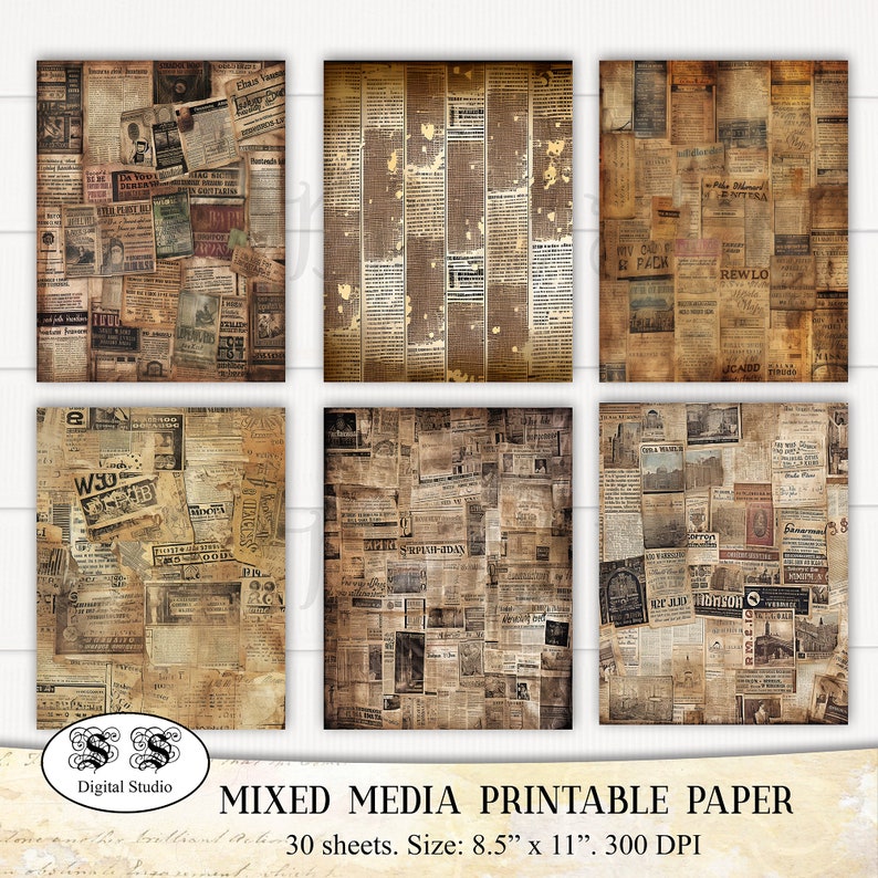 Mixed Media Printable Vintage Digital Paper Newspaper - Etsy