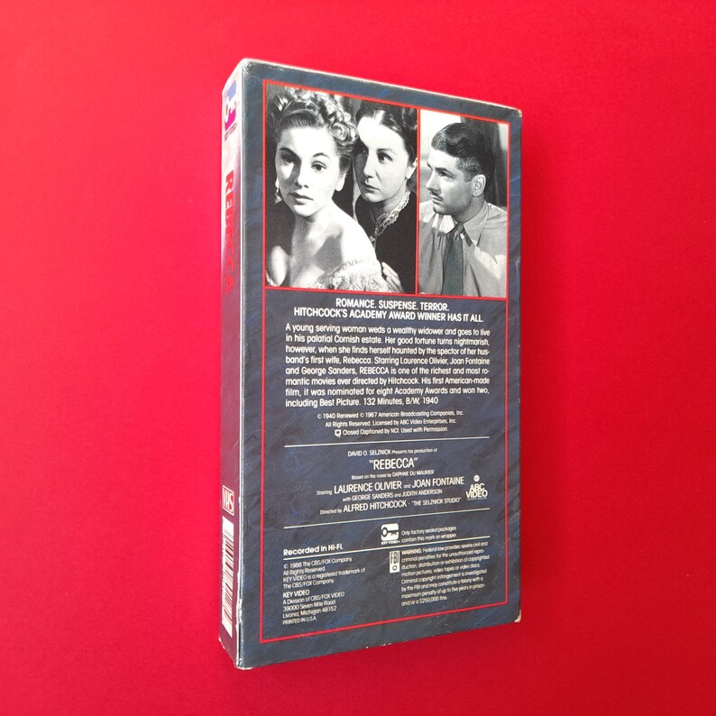 Rebecca, VHS, Key Video, Alfred Hitchcock Memorabilia, Alfred Hitchcock ...