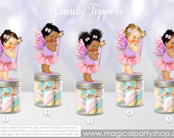 Butterfly Girl Fairy Cake Topper African American Baby Afro Puff Baby ...