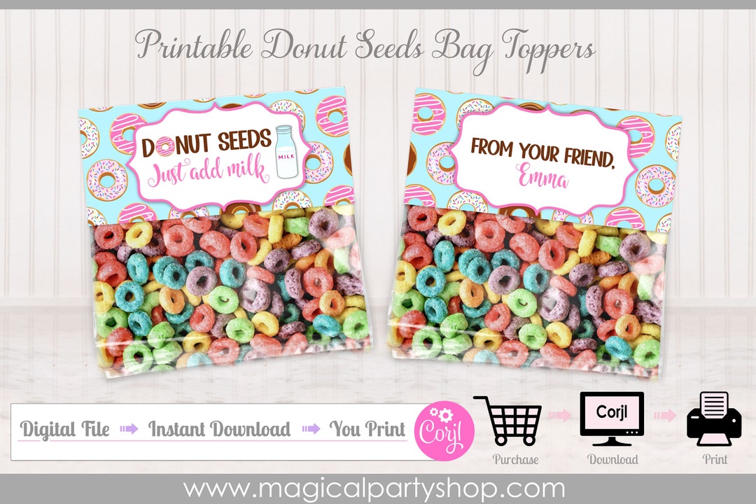 Donut Seeds Treat Bag Toppers | Donut Birthday Party Favors | Doughnut ...