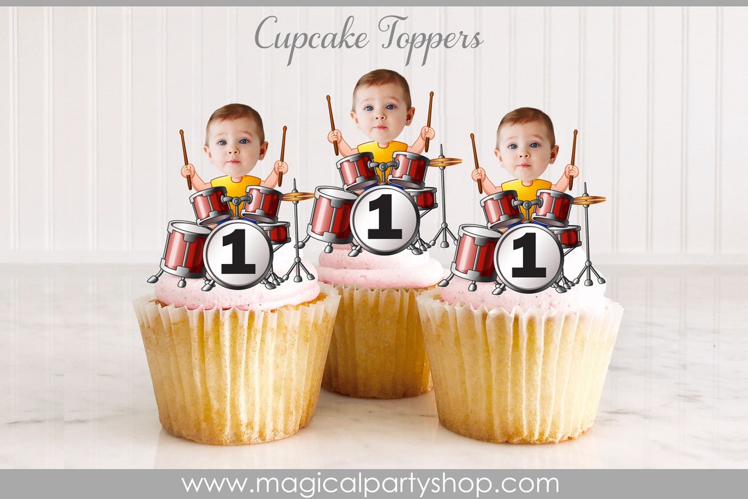 Rockstar Drummer Photo Cupcake Toppers | Rock'n Roll Cupcake Toppers ...