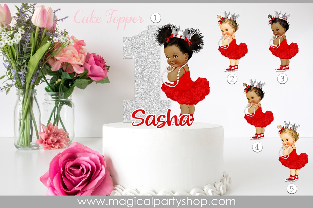 Red Ruffles and Silver Crown Cake Topper | Red and Silver Birthday ...