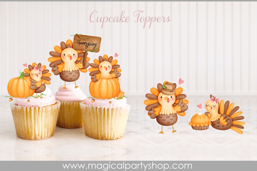 Thanksgiving Cupcake Toppers Turkey Cupcake Toppers Little Turkey ...