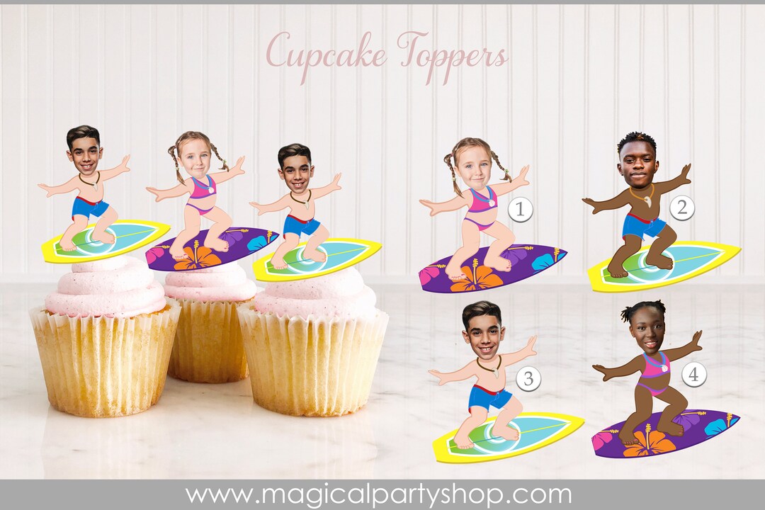 Surfer Girl Cupcake Toppers | Surfer Boy Cupcake Toppers | Face Photo ...