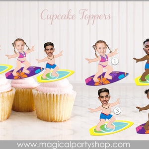 Surfer Girl Cupcake Toppers | Surfer Boy Cupcake Toppers | Face Photo ...