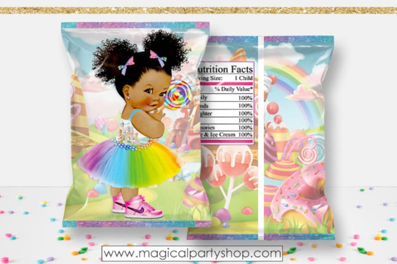 Candyland Chip Bag Label | Candyland Afro Girl Chip Bag Label | Rainbow ...
