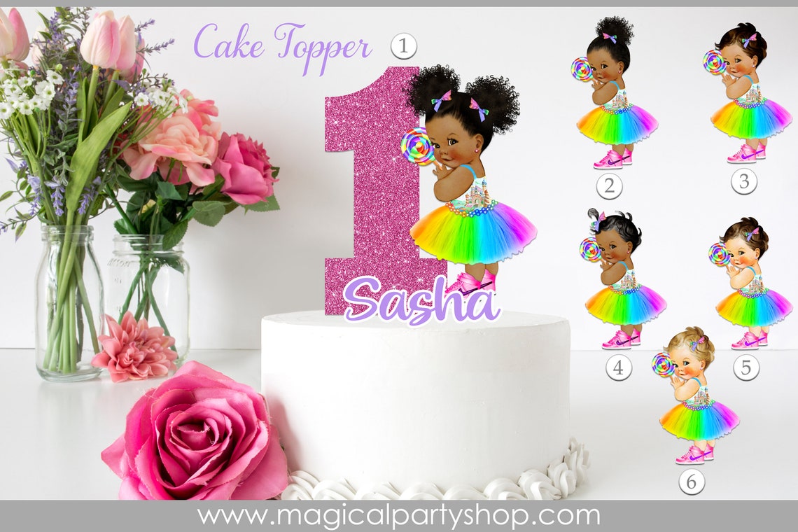 Candyland Rainbow Cake Topper African American Baby Afro - Etsy