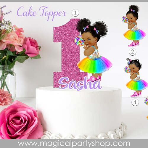 Candyland Rainbow Cake Topper African American Baby Afro - Etsy