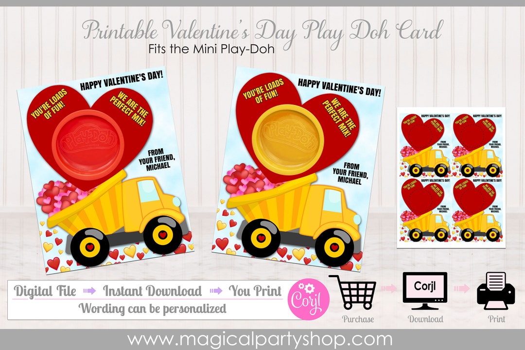 Construction Truck Play-doh Valentines Gift Card | Printable Class ...