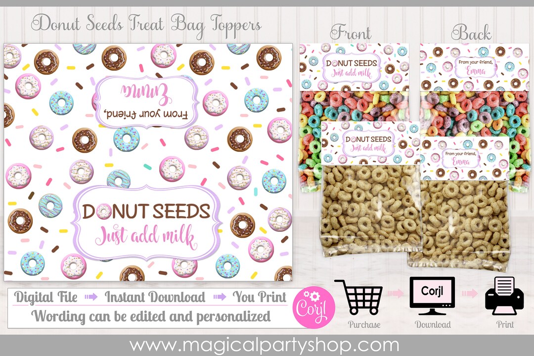 Donut Seeds Treat Bag Toppers Donut Birthday Party Favors Doughnut Bag ...