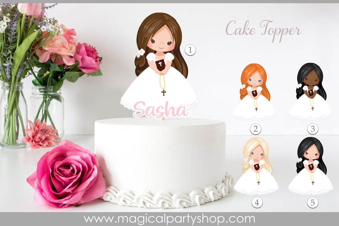First Communion Girls Cake Topper | Communion Centerpieces | Bible ...