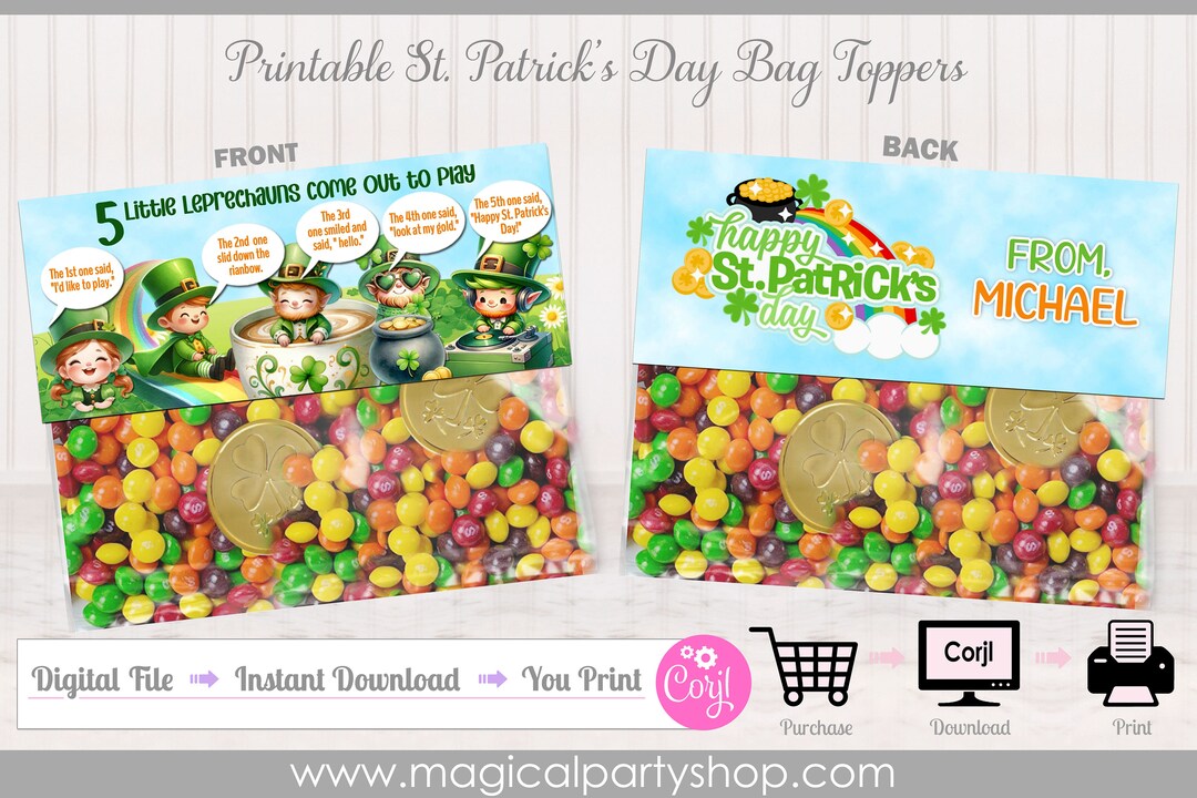 St. Patricks Day 5 Little Leprechauns Come Out to Play Candy Topper ...