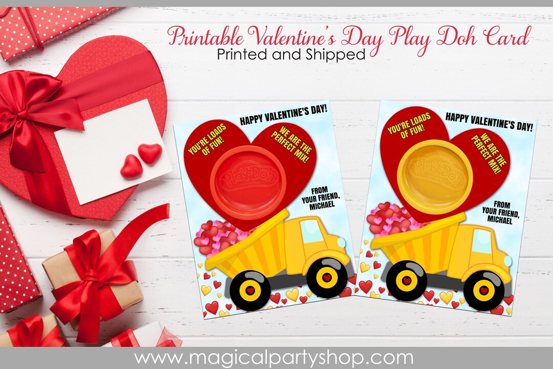 Construction Truck Play-doh Valentines Gift Card | Class Valentine Day ...