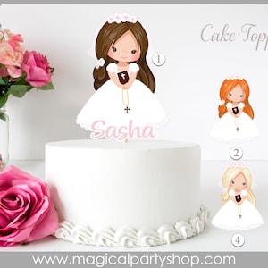 First Communion Girls Cake Topper With Flowers | Communion Centerpieces ...