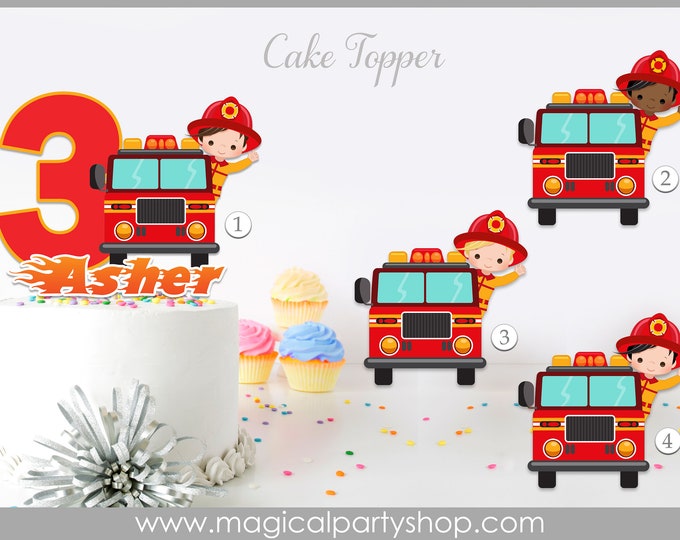 Fire Truck Cake Topper, Fire Cake Topper, Fire Truck Birthday ...