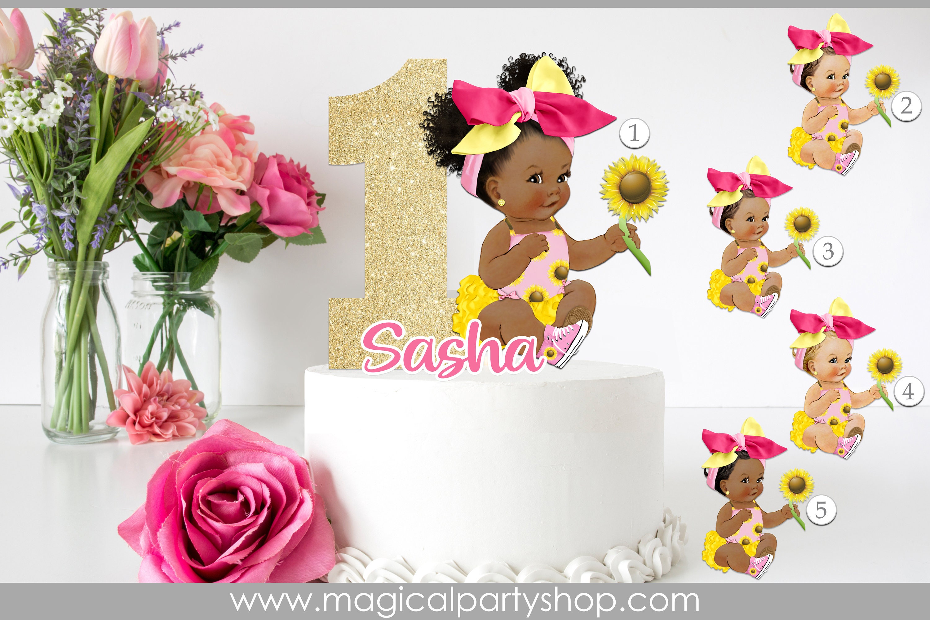 Afro Puff Baby Edible Cake Topper A4 Yellow Sunflower in hair Huis ...