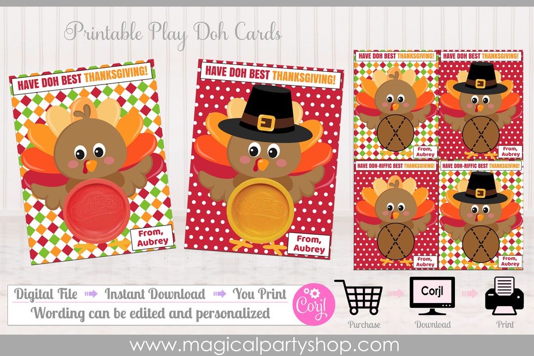 Printable Thanksgiving Play Dough Cards | Playdoh Favors | Thanksgiving ...