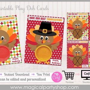 Printable Thanksgiving Play Dough Cards | Playdoh Favors | Thanksgiving ...