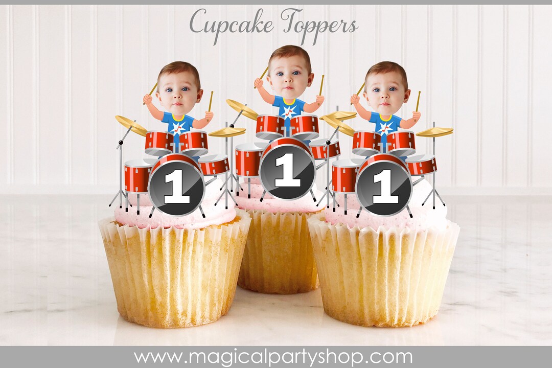 Rockstar Drummer Photo Cupcake Toppers | Rock'n Roll Cupcake Toppers ...