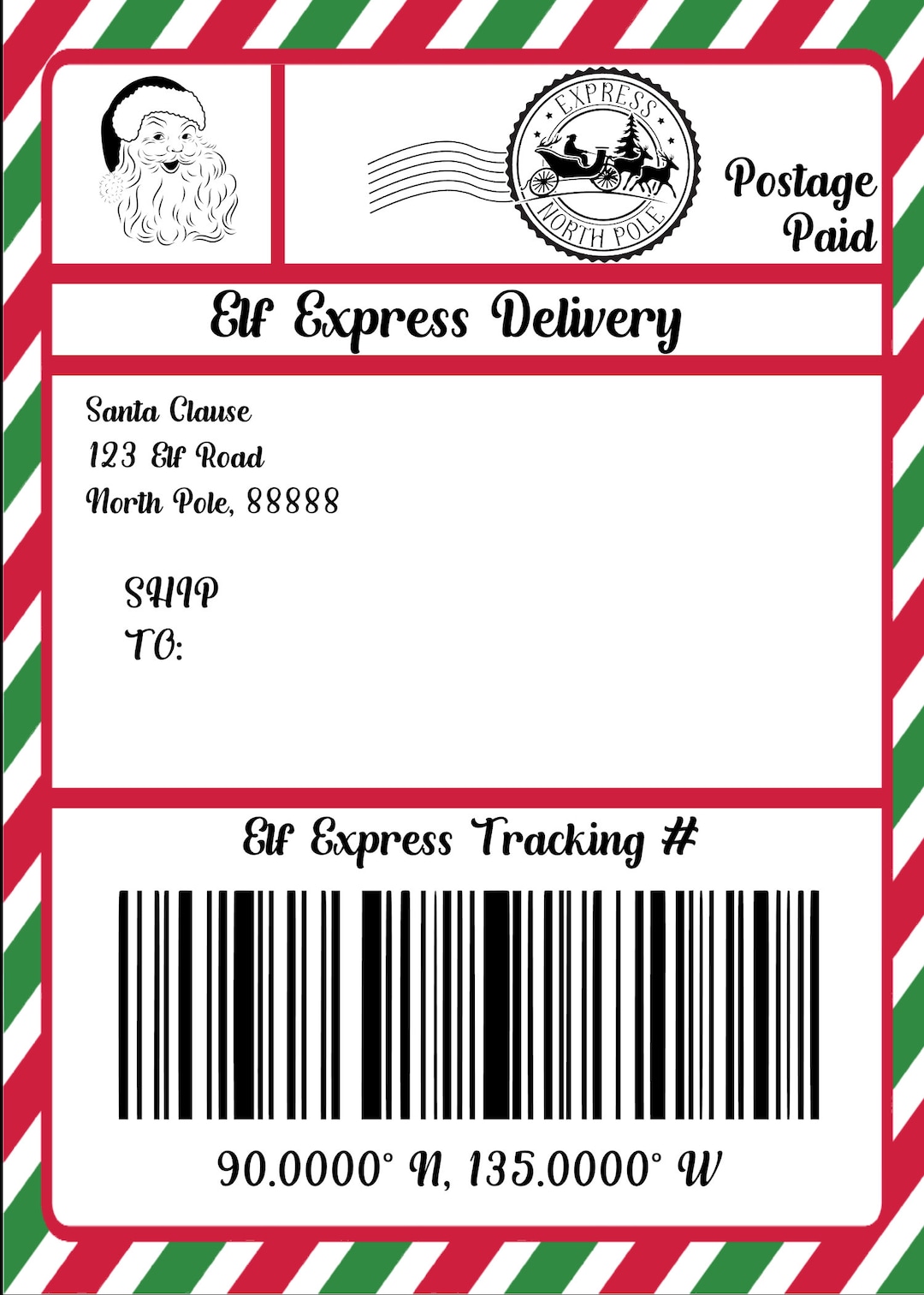 Santa's Workshop, Santa Post Custom Christmas Fake Shipping Labels ...