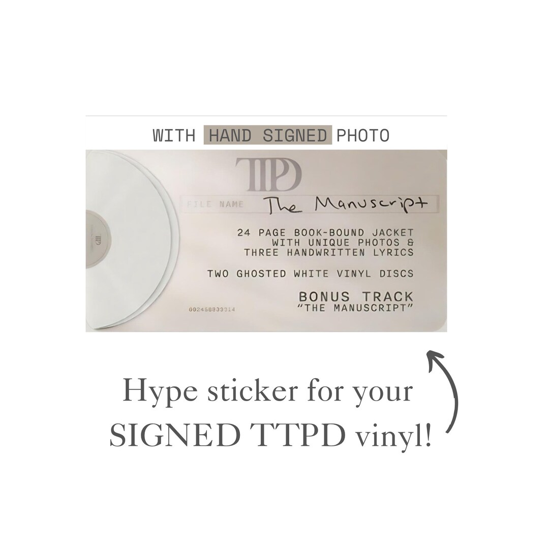 Signed TTPD Vinyl Hype Sticker Swift Tortured Poets Replacement Vinyl ...