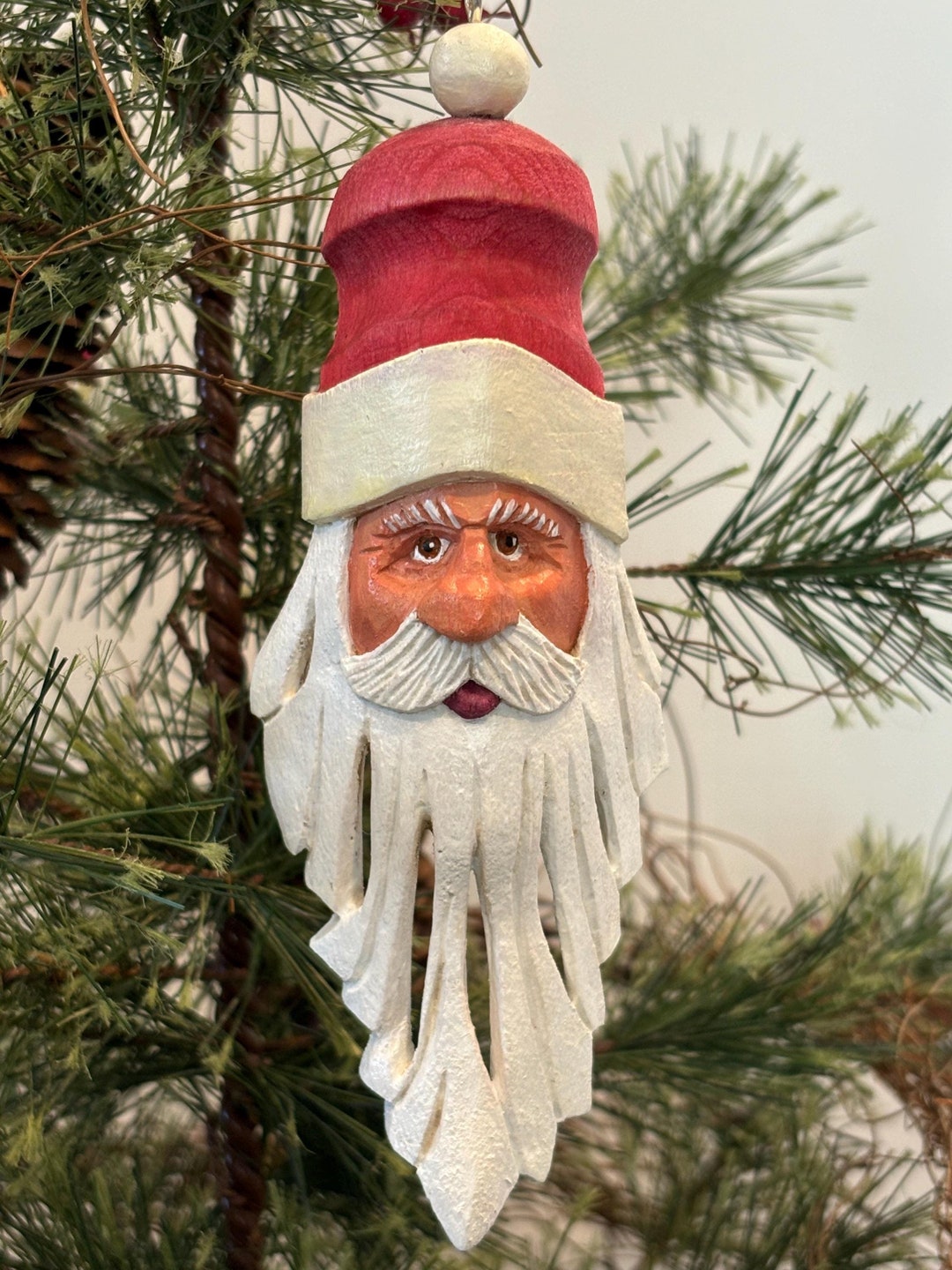 Hand Carved Santa Ornament - Etsy