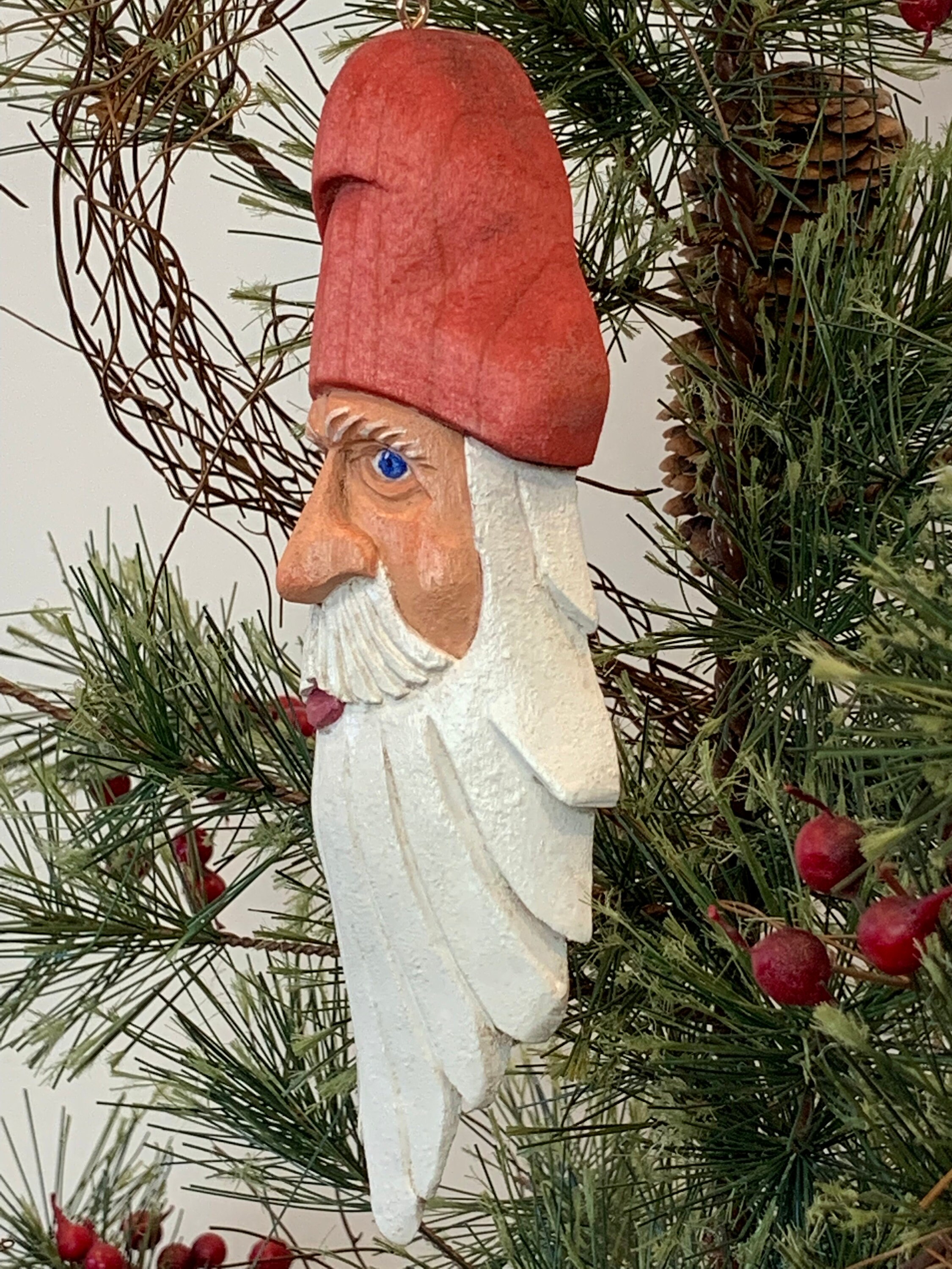 Hand Carved Santa Ornament No. 2226 - Etsy