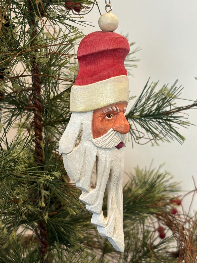 Hand Carved Santa Ornament - Etsy