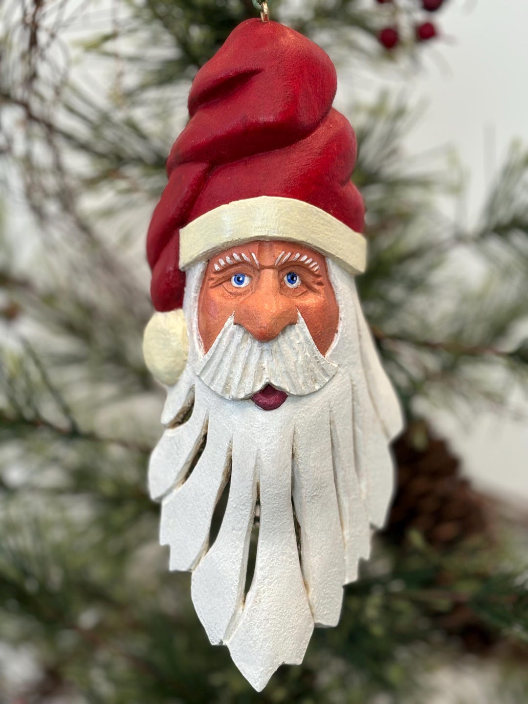 Hand Carved Santa Ornament #2415 - Etsy