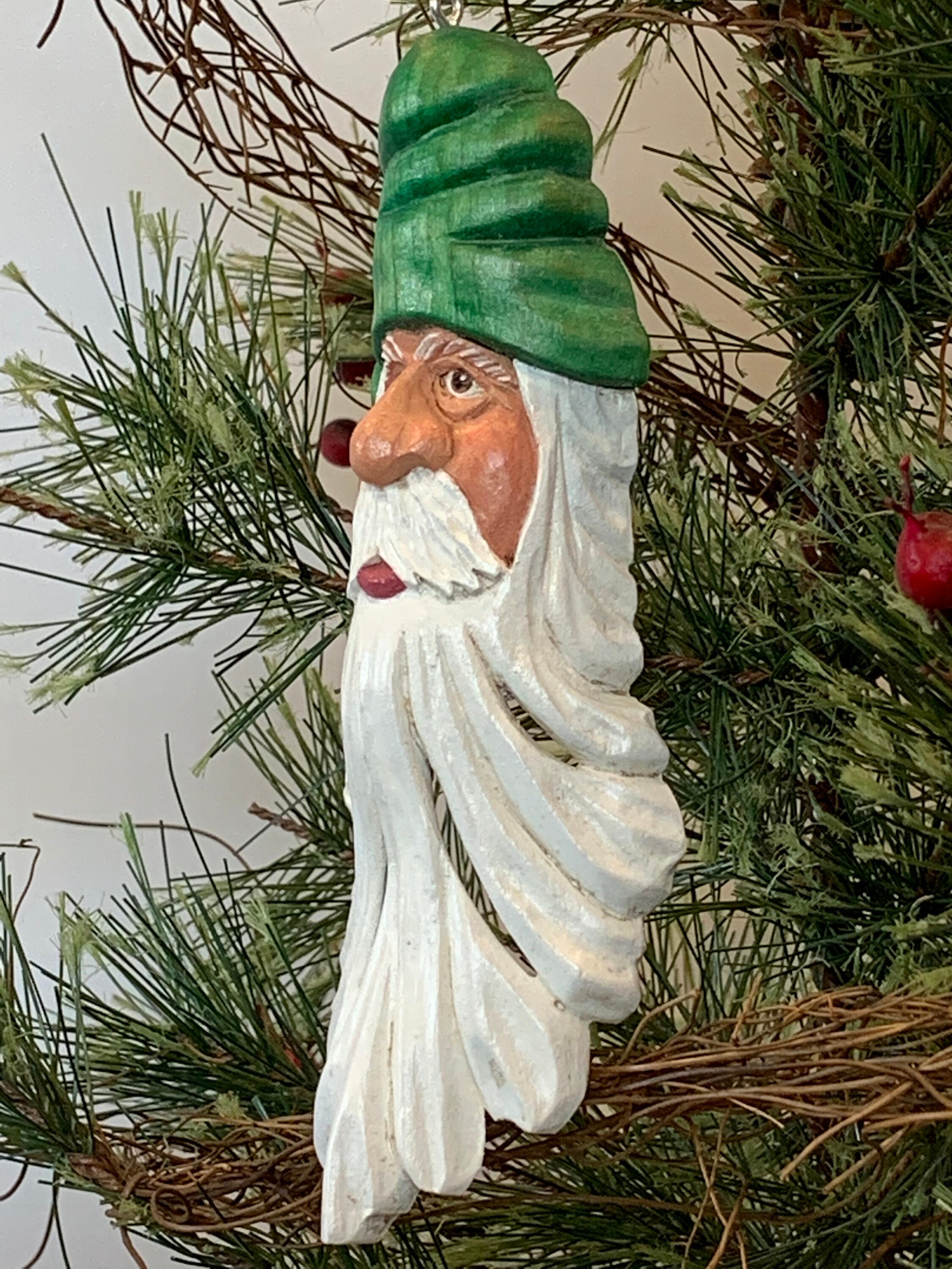 Hand Carved Santa Ornament 2103 - Etsy