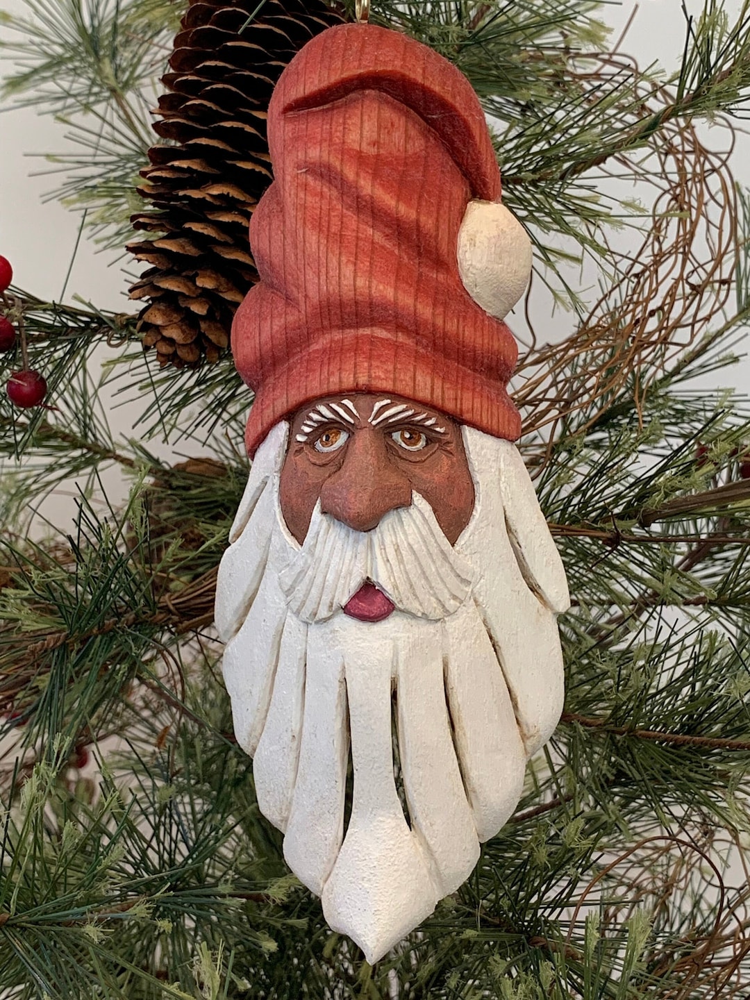 Hand Carved Santa Ornament No. 2310 - Etsy