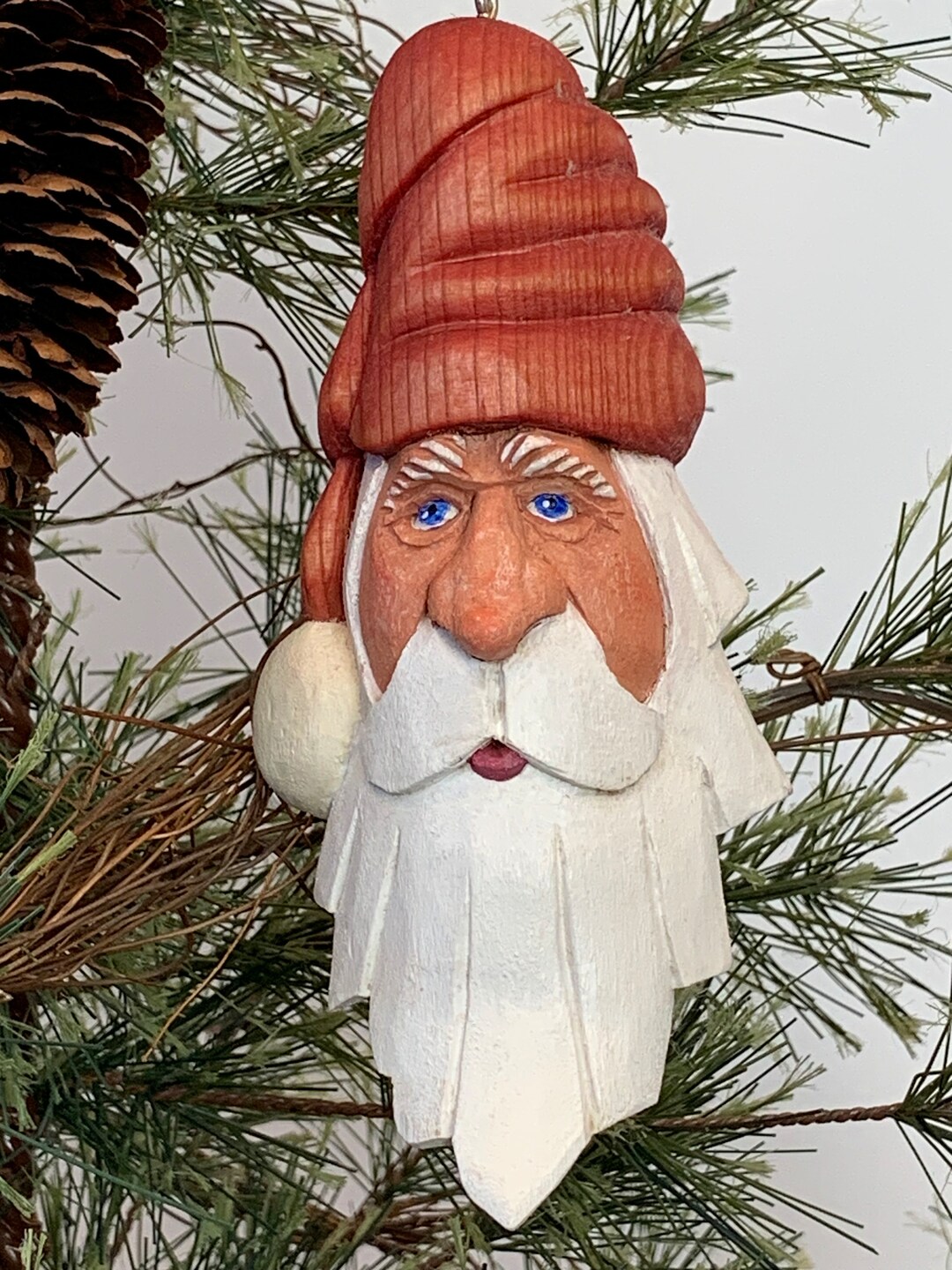 Hand Carved Santa Ornament No. 2308 - Etsy