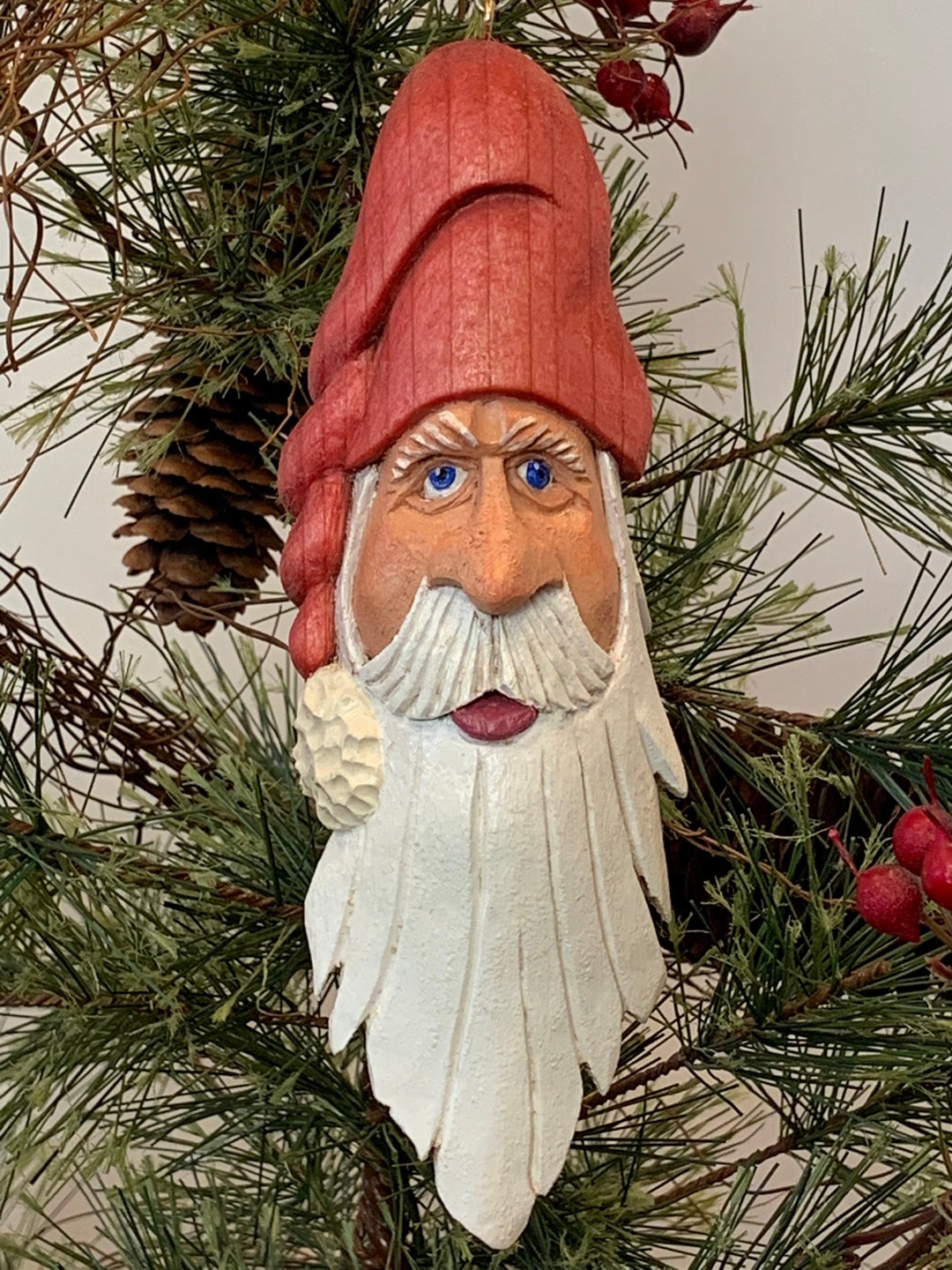 Hand Carved Santa Ornament No. 2226 - Etsy
