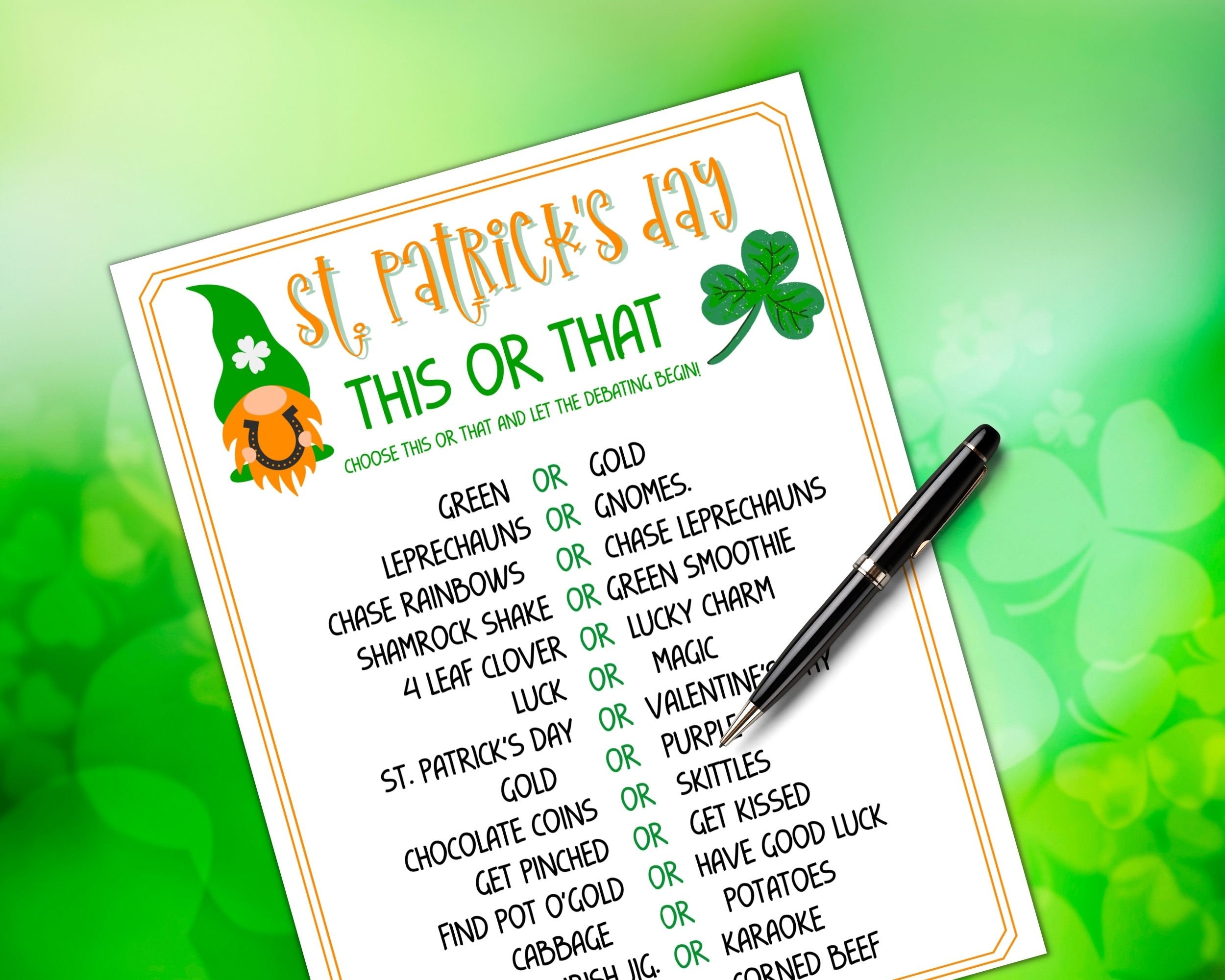 St. Patrick's Day This or That Game, Would You Rather, Fun St. Pattys ...