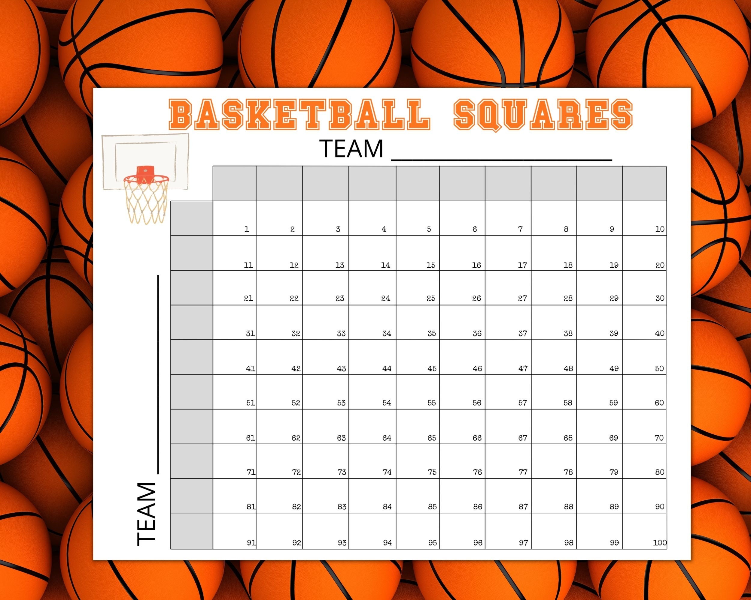Basketball Squares Game, Madness Squares, Basketball Tournament Squares ...