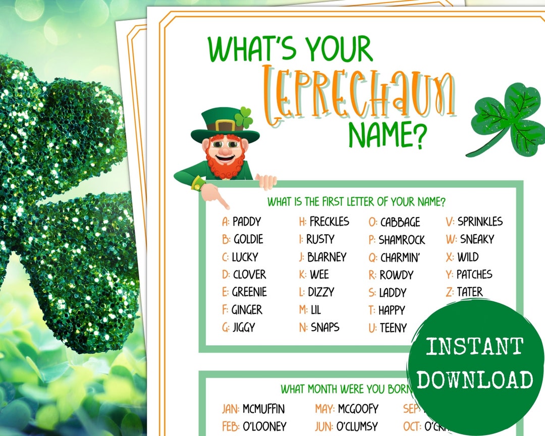 St. Patrick's Day What's Your Leprechaun Name Game, Printable St Patty ...