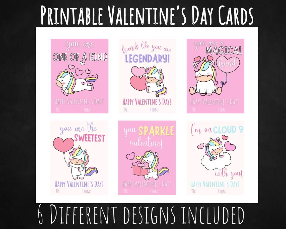 Printable Unicornvalentine's Day Cards, Valentines Card for Kids ...