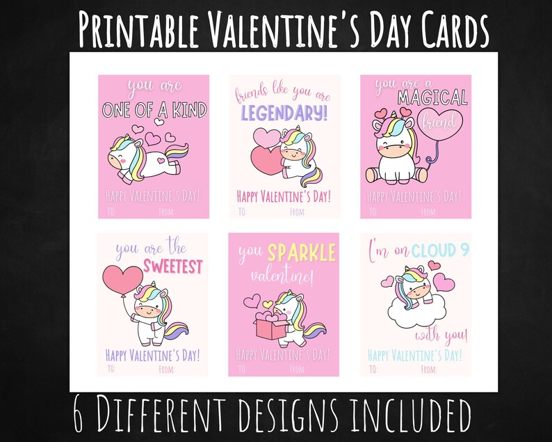 Printable Unicornvalentine's Day Cards, Valentines Card for Kids ...