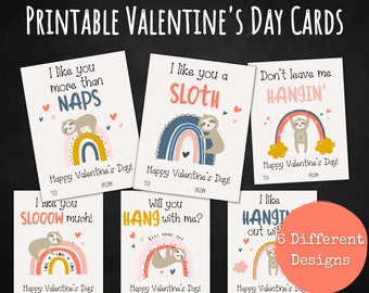 Sloth Valentines Day Cards Sloth Valentine Cards: Printable Kids ...