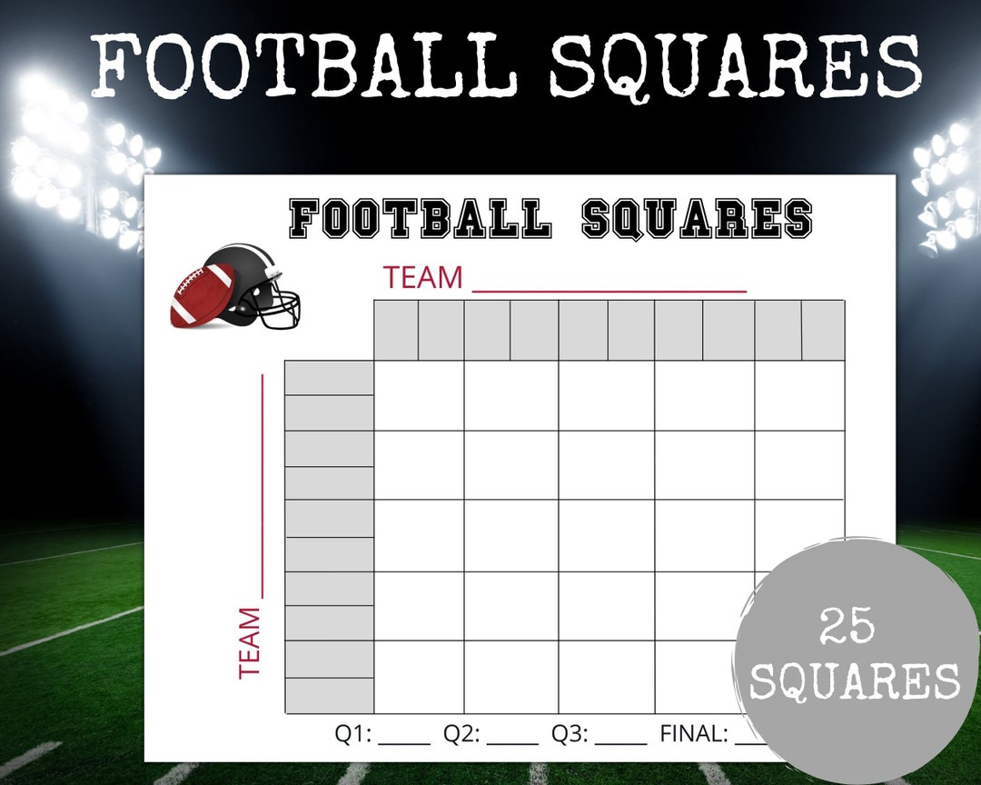 Football Squares Game, 25 Squares Football Squares, Bowl Squares ...