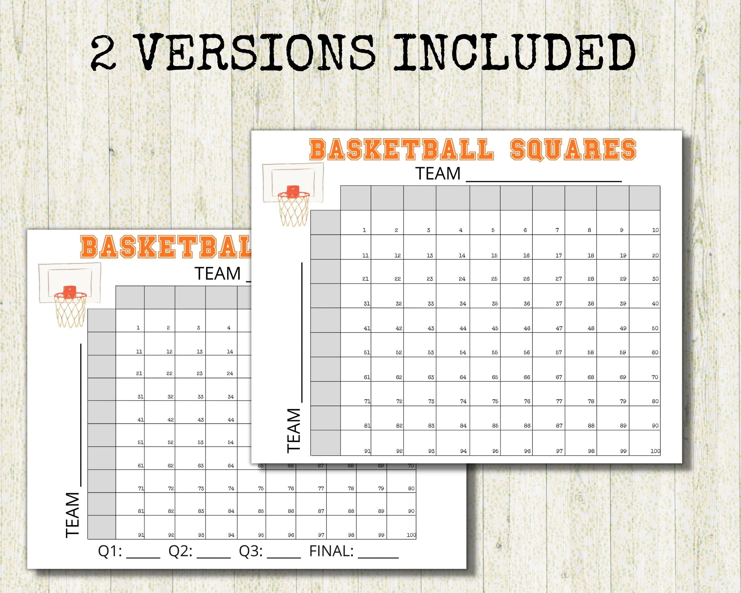 Basketball Squares Game, Madness Squares, Basketball Tournament Squares ...