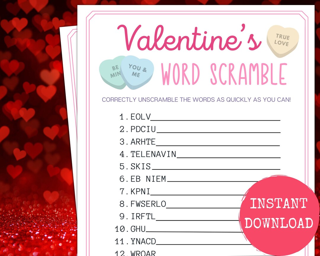 Valentine's Day Word Scramble, Valentines Activities for Kids, Kids ...