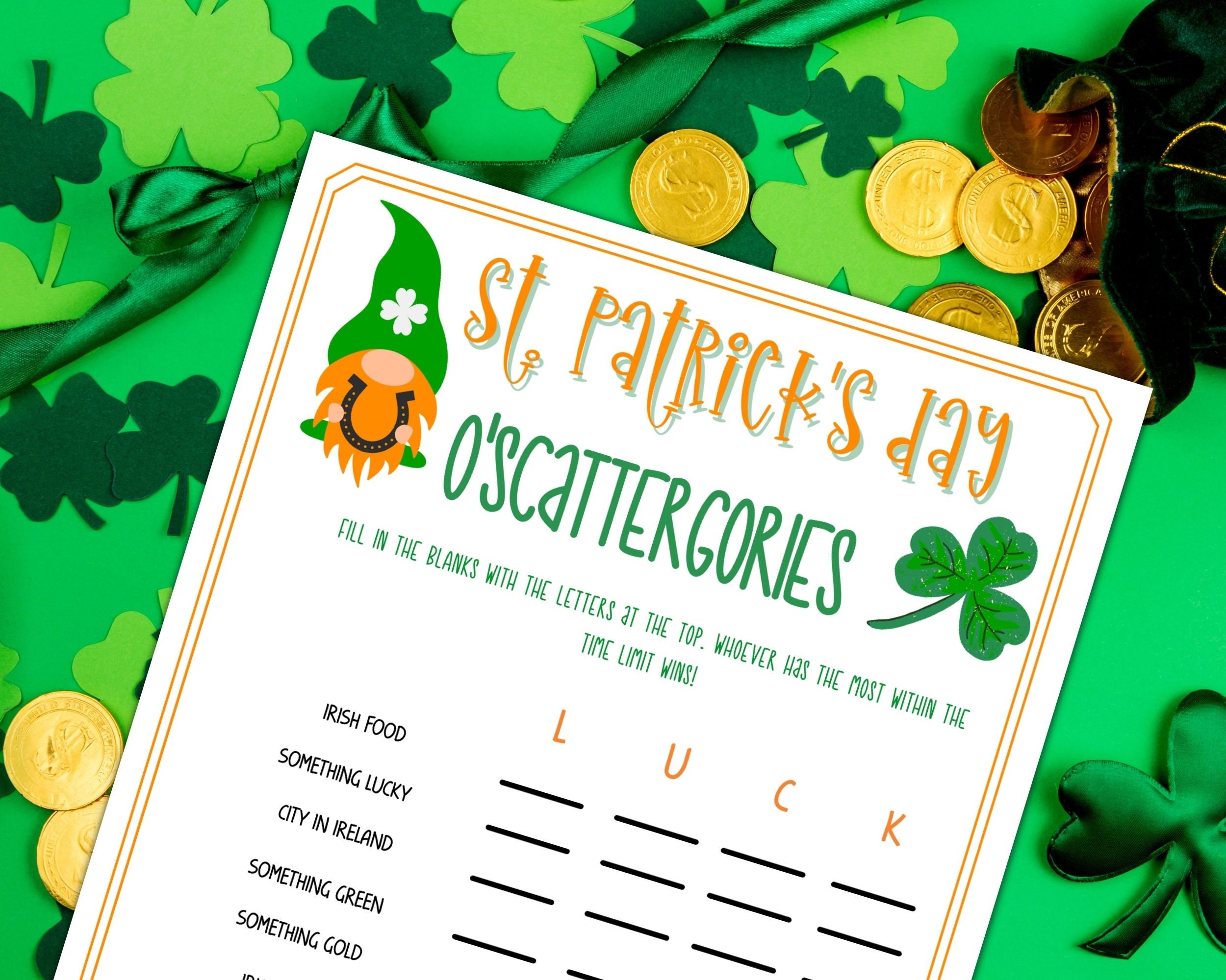 St. Patrick's Day Scattergories Game, St Patrick's Themed Party ...