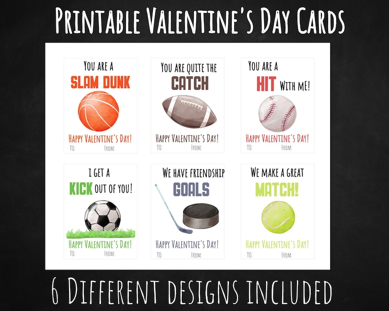 Printable Sports Valentine's Day Cards, Valentines Card for Kids ...