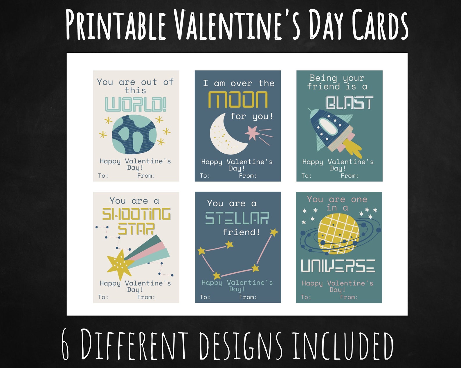 Printable Space Valentine's Day Cards, Valentines Card for Kids, Outer ...