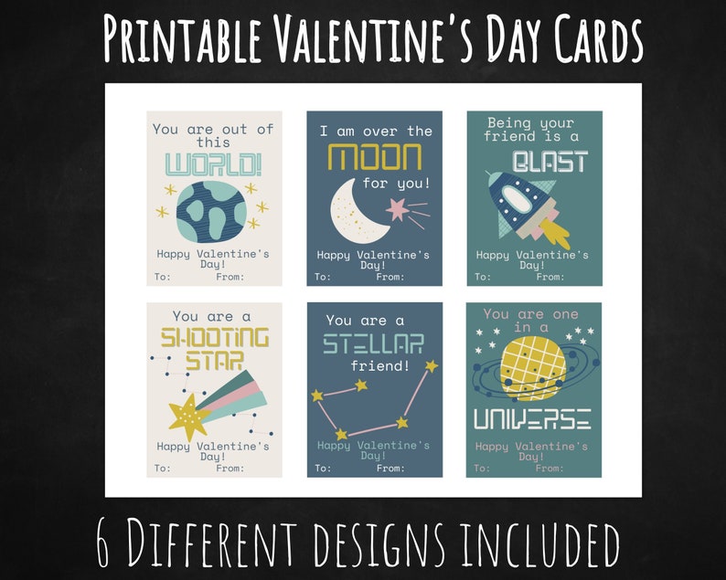 Printable Space Valentine's Day Cards, Valentines Card for Kids, Outer ...