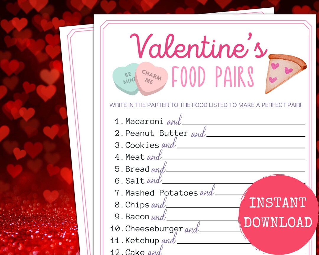 Valentine's Day Food Pairs Game, Valentines Activities for Kids, Kids ...
