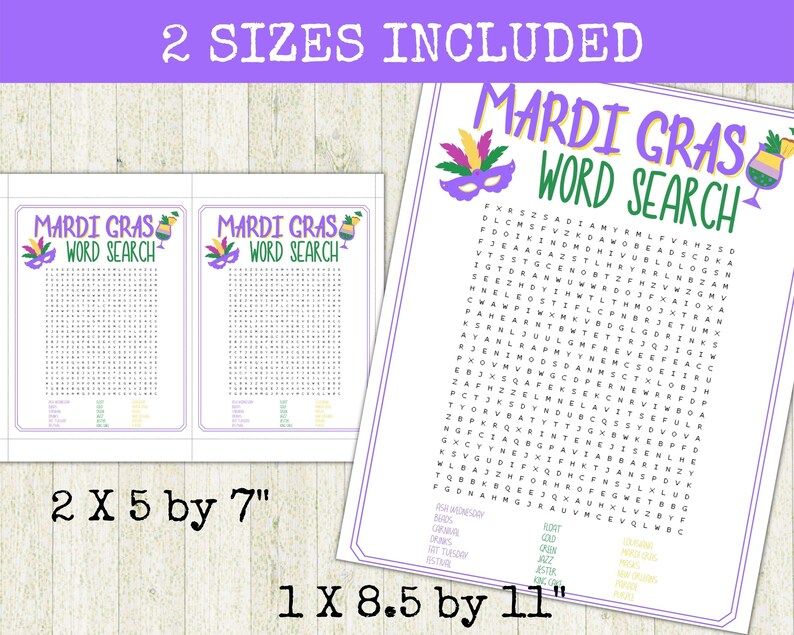 Mardi Gras Word Search Game, Mardi Gras Themed Party, Printable Mardi ...