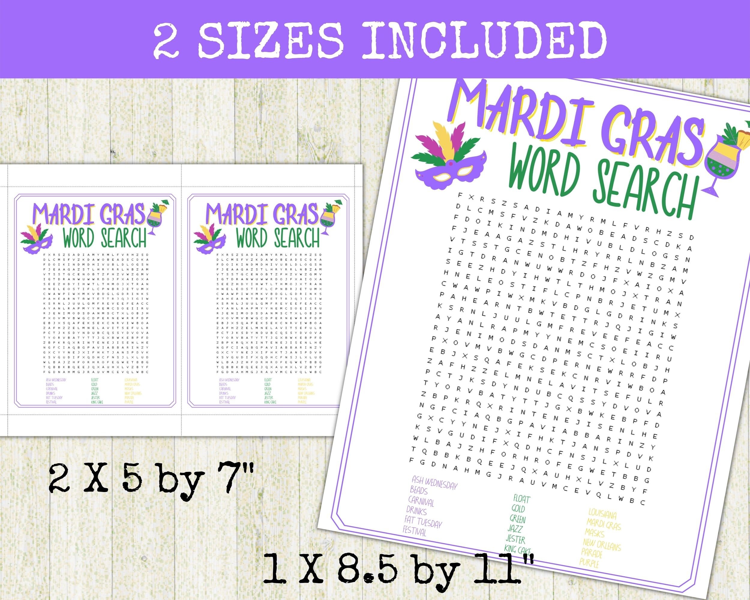 Mardi Gras Word Search Game, Mardi Gras Themed Party, Printable Mardi ...