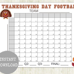 Football Squares Game, Thanksgiving Day Game Football Squares, Bowl ...